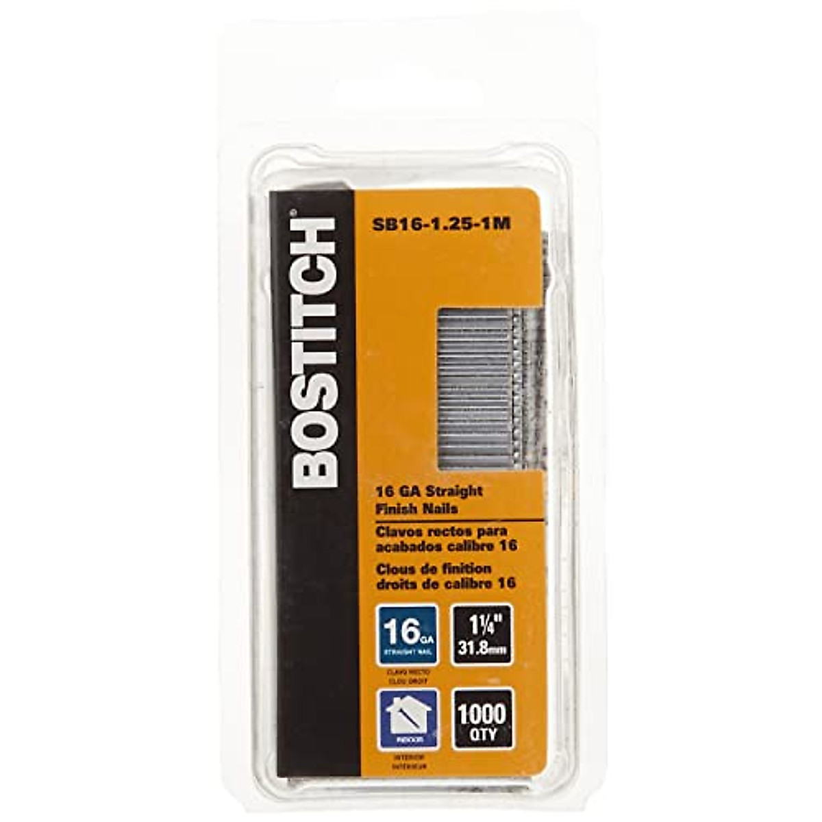 BOSTITCH Finish Nails, Bright, 1-1/4-Inch, 16GA, 1000-Pack (SB16-1.25-1M)