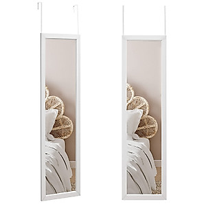 PARANTA Full Length Mirror Wall-Mounted Over The Door Long Dressing Mirror Rectangular Cheap Door Mirror for Bedroom and Home Gym with 2 Hooks, White(47" H x 13" W x 0.6" D)