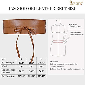 JASGOOD 3 Pack Women Wrap Around Obi Leather Belts PU leather Lace Up Bowknot Dress Belts Ladies Retro Waistband(Black+Brown+Coffee,Suits waist size 37''-42'')