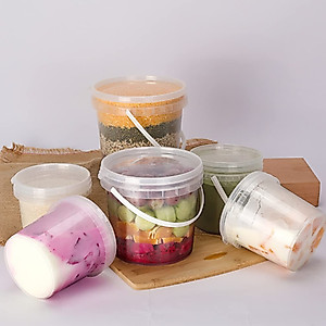 Operitacx 2 Pcs Clear Plastic Container with Lid Ice Cream Bucket Food Storage Containers Freezer Storage Buckets Round Plastic Pails with Handle for Homemade Ice-cream 1L