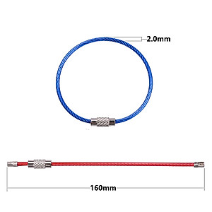 Keychain, 25 Pack of 6.3 Inches Stainless Steel Wire Ring 2mm Cable Loop Rings for Hanging Luggage Tag, Keyrings and ID Tag Keepers (Red)