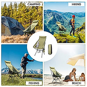 Camping Chair for Adults Portable Camp Chairs for Beach, Hiking, Picnic, Travel, Outdoor Activities, High Backrest and Aircraft Grade Aluminum Lightweight Camping Chairs Support 330LBS, Black