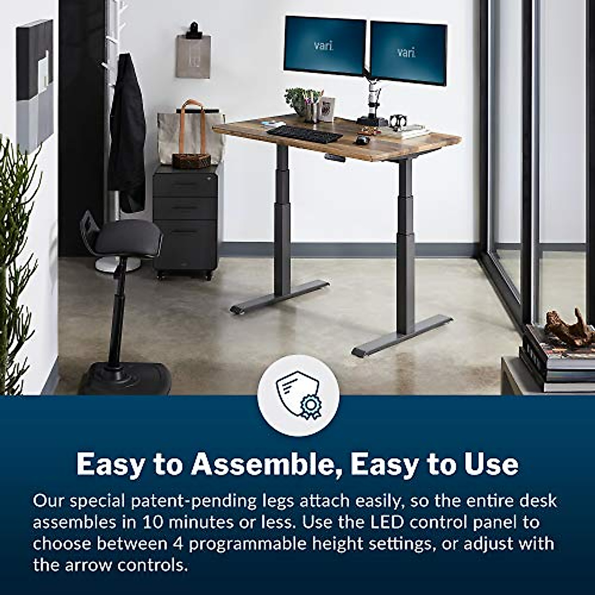 Vari Electric Standing Desk 48" x 30" (VariDesk) - Electric Height Adjustable Desk - Standing Desk for Office or Home - Adjustable Standing Desk - Powerful Dual Motor Sit Stand Desk - Reclaimed Wood