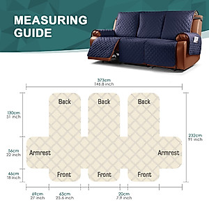Ruaozz 1-Piece Waterproof Recliner Sofa Cover 3 Seater Couch Recliner Covers,Dark Blue