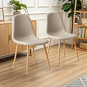 CangLong Dining Chairs Set of 2 with Upholstered Cushion Seat Back & Metal Legs, Morden Armless Accent Chairs for Kitchen, Living Room, Light Grey