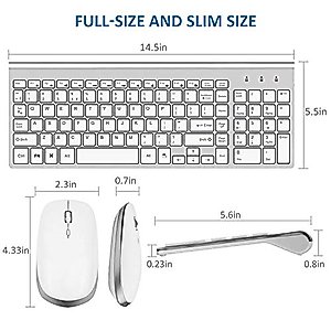 Wireless Keyboard and Mouse Combo - FEDARFOX Dual System Switching Ergonomics Slim Compact Full-Size Keyboard Silent Mouse for Laptop PC,Fully Compatible with mac,iMac,Windows (Silver White)