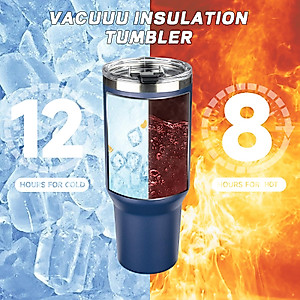 GUDEMAO 40 oz Tumbler with Lids and Straws, Stainless Steel Insulated Coffee Tumbler, Double Wall Vacuum Insulated Travel Mug Cup, Leakproof Thermal Coffee Cup for Hot and Cold Drinks (Navy Blue)