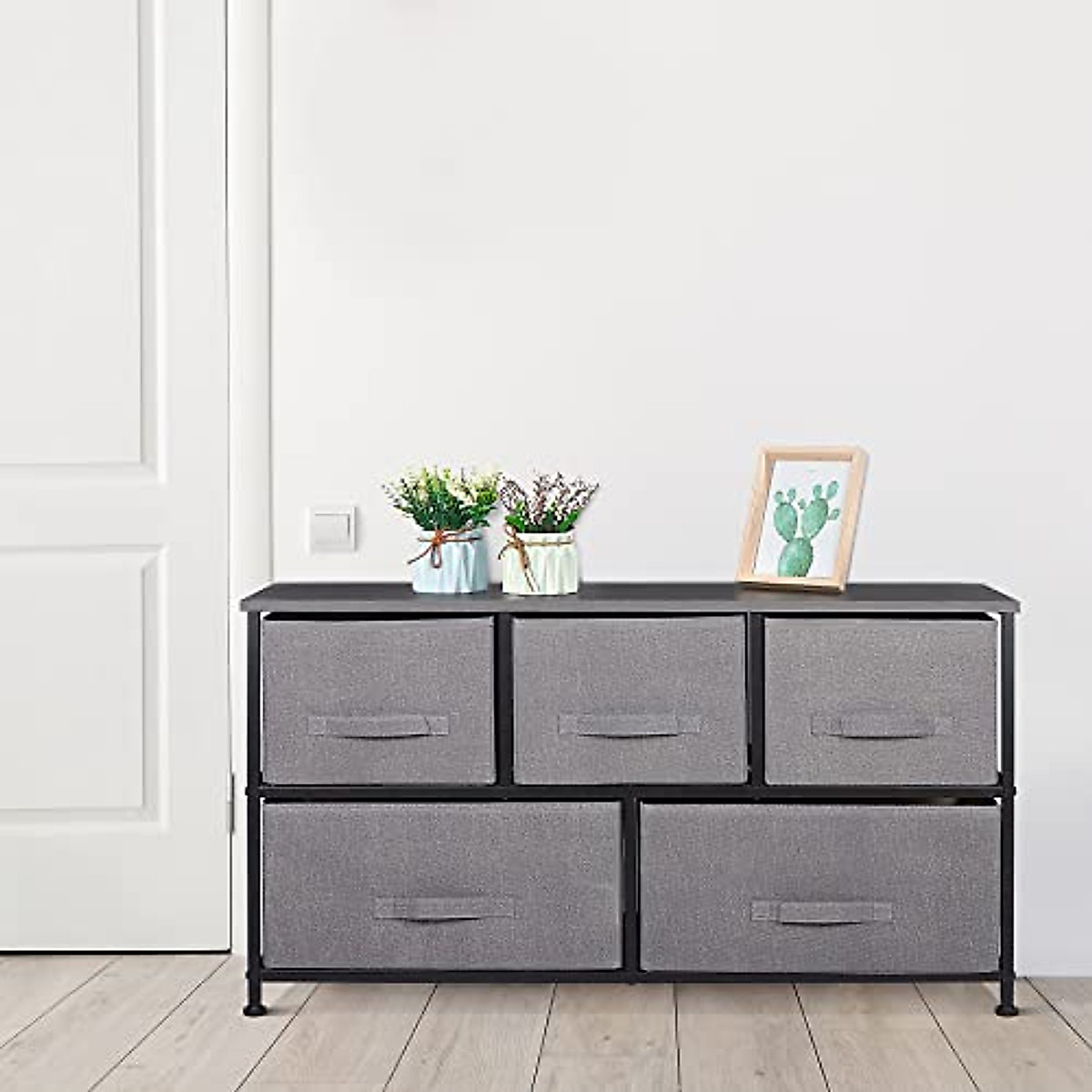 ZenStyle Fabric Dresser with 5 Drawers, Dresser Storage Tower, Storage Cabinet Organizer Unit for Bedroom, Living Room, Closet, Entryway, Hallway, Nursery Room, Grey