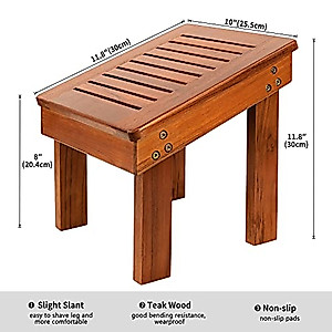 Utoplike Teak Shower Bench Seat with Handles and Wood Shower Foot Stool for Shaving Legs Portable Wooden Spa Bathing Stool