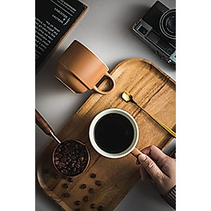 YHOSSEUN 11 Oz Coffee Mug Set Porcelain Stackable Mug with Stand and Metal Spoon - Tea Cups Demitasse Cups for Drinks, Espresso, Latte - Porcelain Stackable Coffee Mugs with Rack Set of 4, Brown