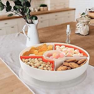 XKXKKE Divided Serving Dishes with Lid, Serving Tray with Lid, Round Divided Plates, Sectional Serving Tray Removable Party Snacks Tray for Candies, Nuts, Veggies, Fruits and Appetizer (White)