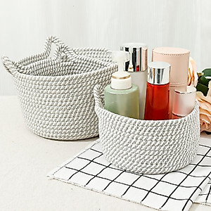 Hevtsde 3PCS Small Woven Basket - Cotton Rope Woven Baskets, Cute Woven Storage Basket, Small Baskets for organizing, Multifunctional Storage Baskets for Cosmetics Snacks Toys (Gray)
