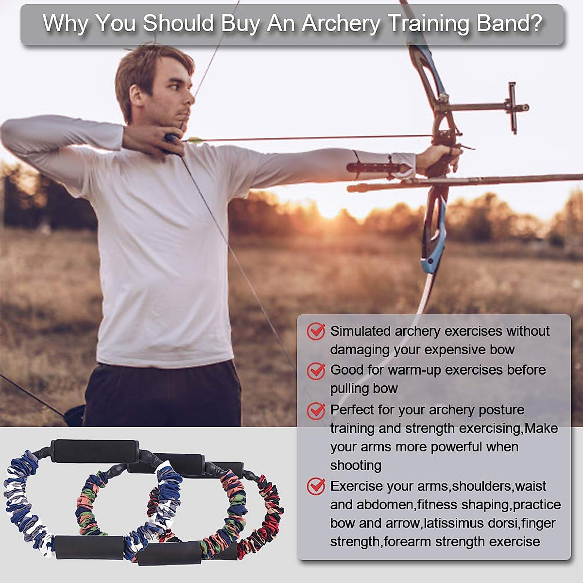 KIKIGOAL Archery Band Archery Exerciser Bow Trainer Strength Training for Reflex Bow Compound Bow Shooting (red)