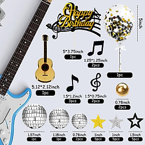 31 PCS Guitar Cake Toppers Music Notes Balls Cake Decorations for Musician Birthday Party Rock Theme Party (Black)