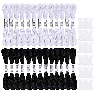 Cldamecy Embroidery Floss,13 Skeins White & 13 Skeins Black Embroidery Threads for Cross Stitch,Friendship Bracelets String,and DIY Art Craft ,with 10 PCS Floss Bobbins