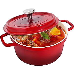 Lightweight 2.5 Qt Dutch Oven Pot with Lid, Nonstick Dutch Oven, Enameled Dutch Oven for Bread Baking, Cast Aluminum Pot Compatile with All Cooktops, Dishwasher Safe Cookware, Red