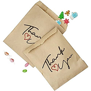 Jexila 100 Pack Thank You Paper Treat Bags Flat Kraft Cookie Favor Bag for Candy Snack Bakery Wedding Party Gift Bags( 5''X7'')