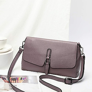 100% Women genuine leather small shoulder bag purse soft full grain leather middle aged lady crossbody bag handbag (Purple)