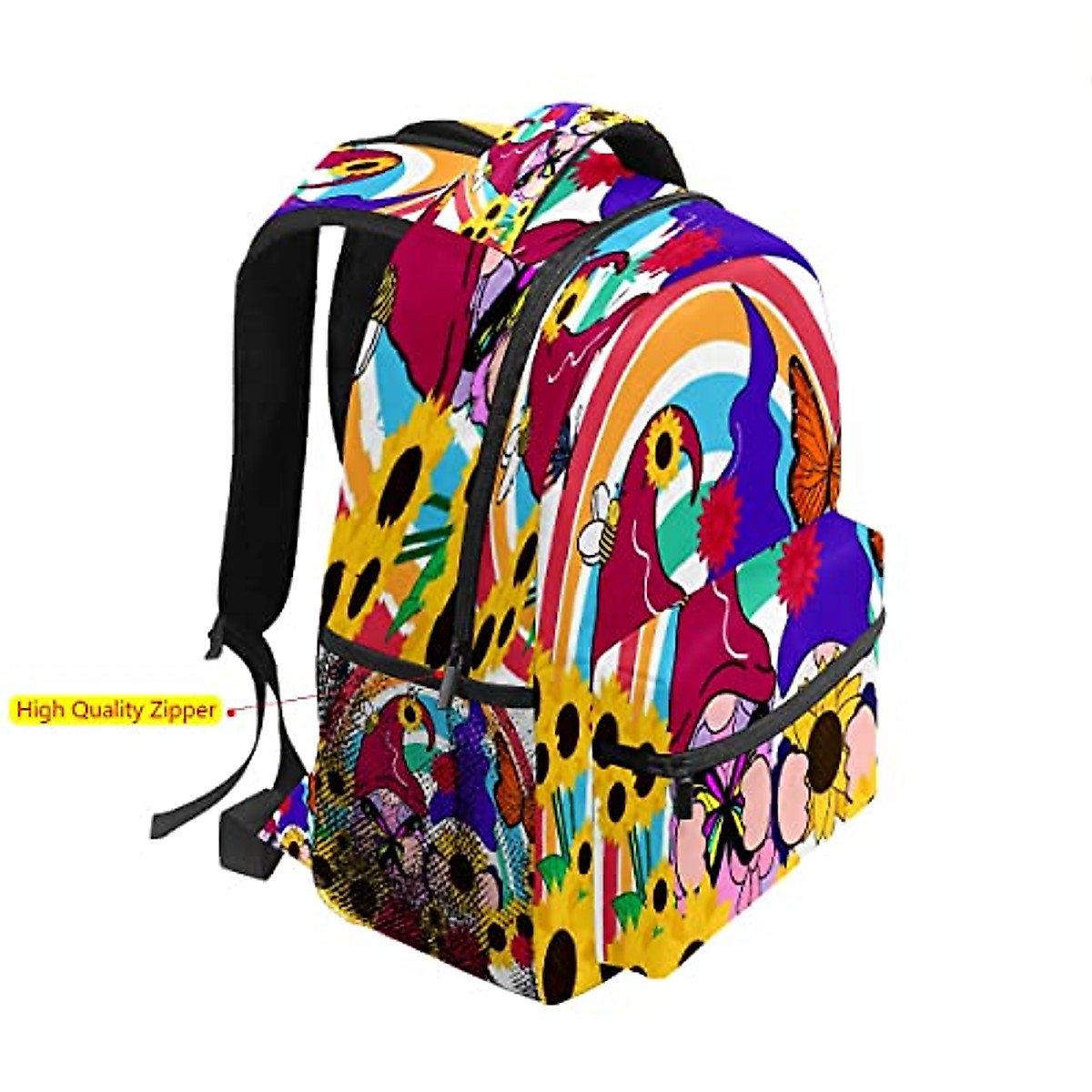 KIOPLYET Gnomes Sunflower Rainbow College Bookbag School Bag Children Kids Teens Business Laptop Backpack Travel Hiking Daypack Large Diaper Bag for Adult