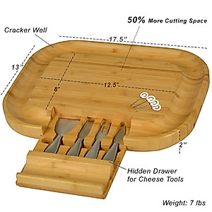 Picnic at Ascot Personalized Monogrammed Engraved Bamboo Cutting Board for Cheese & Charcuterie - includes Knife Set & Cheese Markers- Designed & Quality Checked in USA