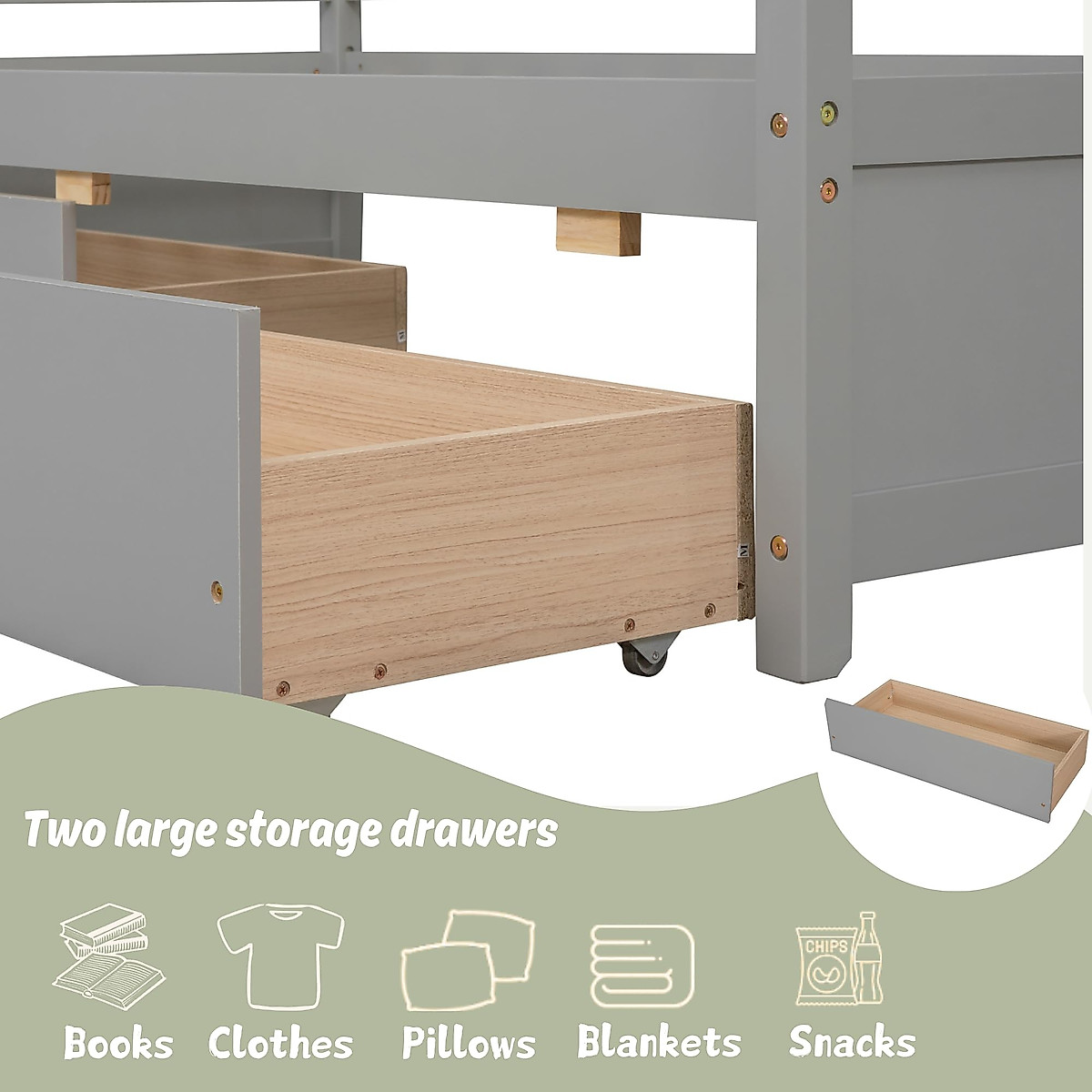 Harper & Bright Designs Twin Daybed with 2 Storage Drawers, Wooden Twin Size Daybed Frame, Dual-Use Daybed Sofa Kids Bed for Living Room,Guest Room,Children Room, No Box Spring Needed, Gray