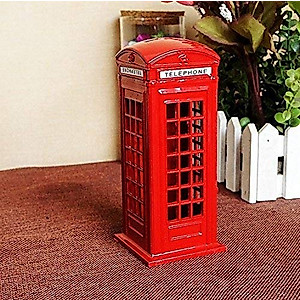 BeeSpring Attractive Metal Alloy Money Coin Spare Change London Street Red Telephone Booth Bank Box-6“H