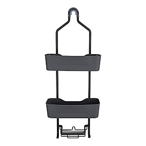 Bath Bliss Tier Aluminum Hanging Caddy, Head, with Loofah Hooks, Soap Dish, Holds Large & Small Bottles, Shower Organization, Toiletries, in Grey