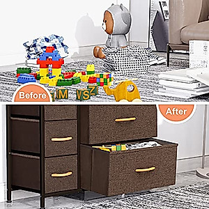 Crestlive Products Vertical Dresser Storage Tower - Sturdy Steel Frame, Wood Top, Easy Pull Fabric Bins, Wood Handles - Organizer Unit for Bedroom, Hallway, Entryway, Closets - 9 Drawers (Brown)