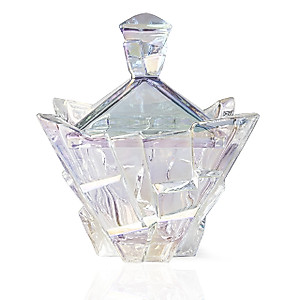 M&N HOME Glass Candy Dish with Lid, Christmas Gift, Pearl Colored Crystal Candy Dish, Decorative Candy Jar, 24 Oz. Extra Large Candy Bowl, Unique Gift, Christmas Candy