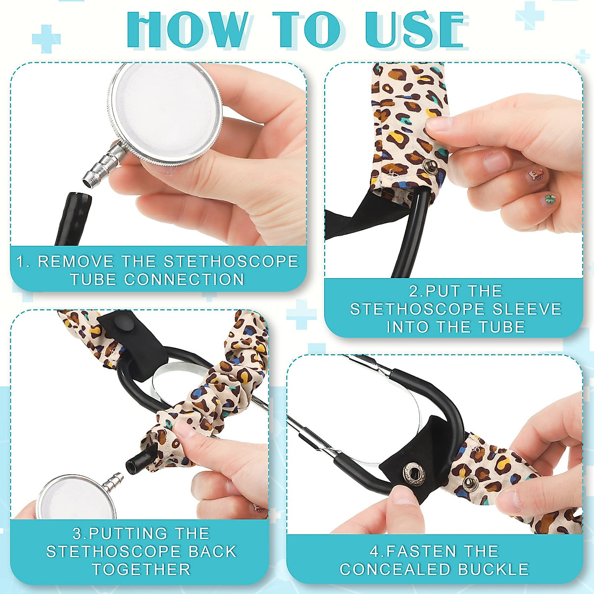 4 Pieces Stethoscope Covers with Removable Tube Handmade Stethoscope Accessories for Nurses Doctors (Bright Style)