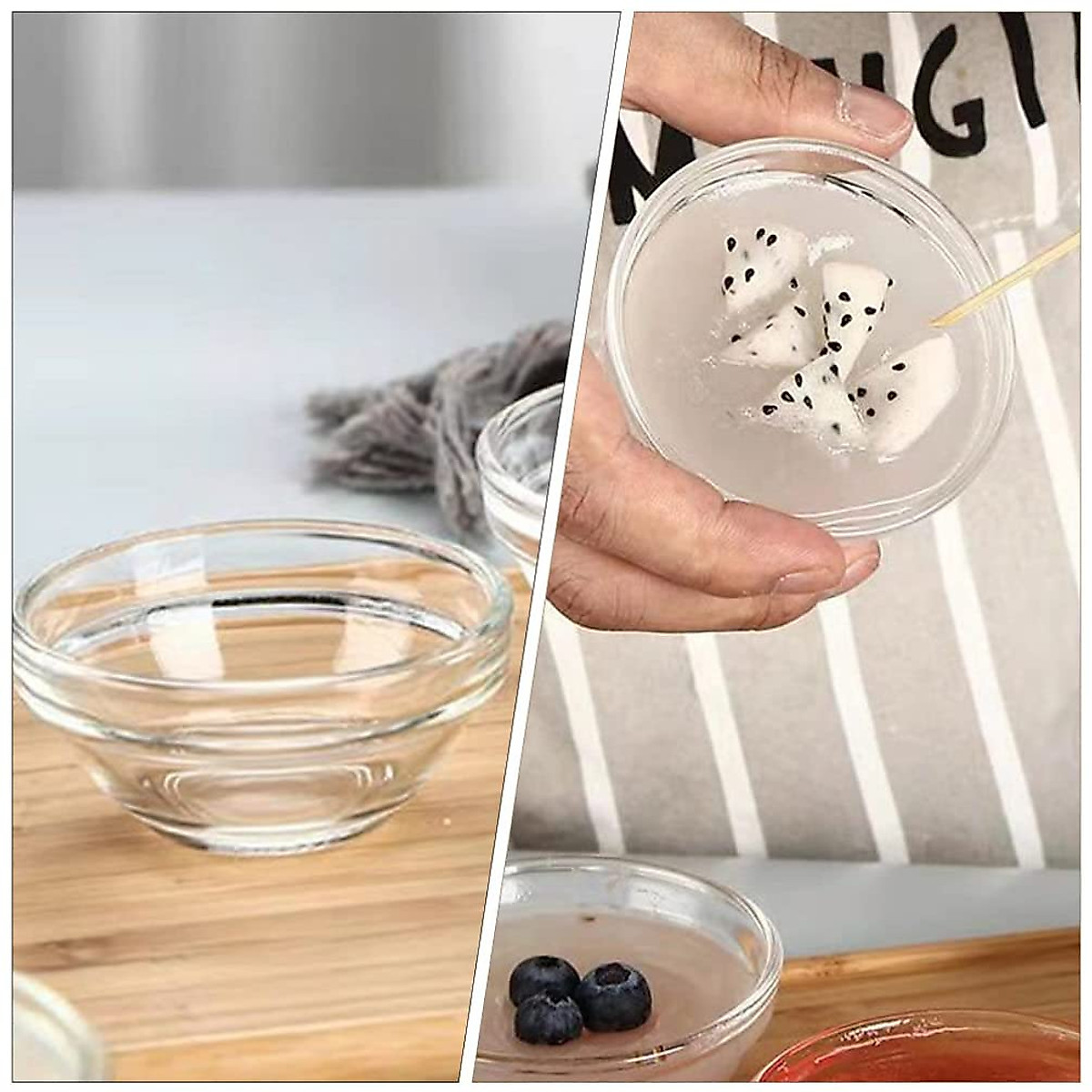 Housoutil 8PCS Stackable Food Prep Bowl, Multipurpose Clear Glass Jelly Bowls, Glass Stackable Dessert Bowls Set Dishware Safe for Kitchen Dessert, Dips, and Candy Dishes Nut (4XSmall, 4XLarge)