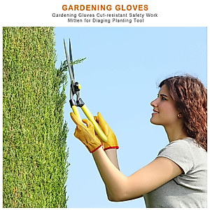 Patelai Garden Gloves Leather Gardening Gloves Thorn and Cutting Proof Work Garden Gloves (Large)