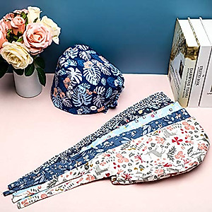 6 Pieces Scrub Caps with Buttons Women Working Cap Adjustable Sweatband Bouffant Hats (Floral Pattern) Multicoloured