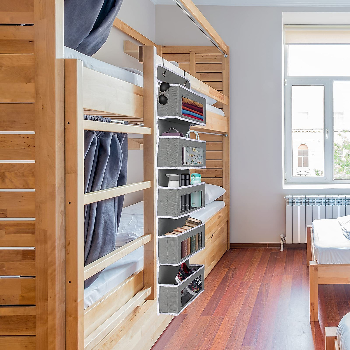 sysucpion Over The Door Hanging Organizer Storage with 5 Clear Window Large Capacity Pocket and 2 Metal Hooks for Pantry,Closet,Bathroom,Kitchen,Nursery,Dorm