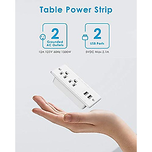 Recessed Power Strip with USB,Flat Plug Ultra Thin Extension Cord,Furniture Desktop Charging Station for Side Table,End Table,Flush-Mount Desk Outlet Power Grommet with 9.85ft Cord(White)