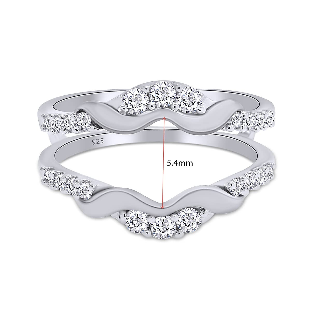 AFFY 1/3 Ct. Round Chevron Ring Guard Enhancer with Cubic Zirconia in 14K Gold Over Sterling Silver 0.33 Carat Ring Size-6