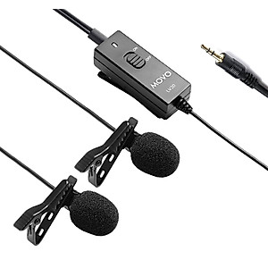 Movo LV20 Dual Lavalier Microphone - Clip-on Omnidirectional Condenser Interview Microphone Set for Cameras, Camcorders, and Recorders