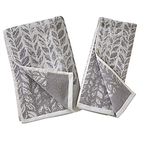 SKL Home by Saturday Knight Ltd. Distressed Leaves Hand Towel,Gray, 16" x 26", 2 Count (Pack of 1)