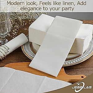 JEBBLAS Disposable Cloth Like Napkins, Built-in Flatware Pocket, Wedding Party Linen Feel White Napkin, Prefolded for Silverware,50 Count