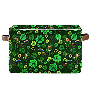 Blueangle Green Leprechaun Hat Clover Pattern Rectangle Storage Bin, 15 x 11 x 9.5 in, Collapsible Organizer Storage Basket for Home St. Patrick's Day Décor