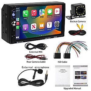 ACTASIAN Double Din Car Stereo with Apple Carplay and Android Auto,7 Inch Touchscreen Car Radio with Backup Camera,Bluetooth,Mirror Link,FM/MP3/USB/TF/SWC/Subwoofer,Aux Input