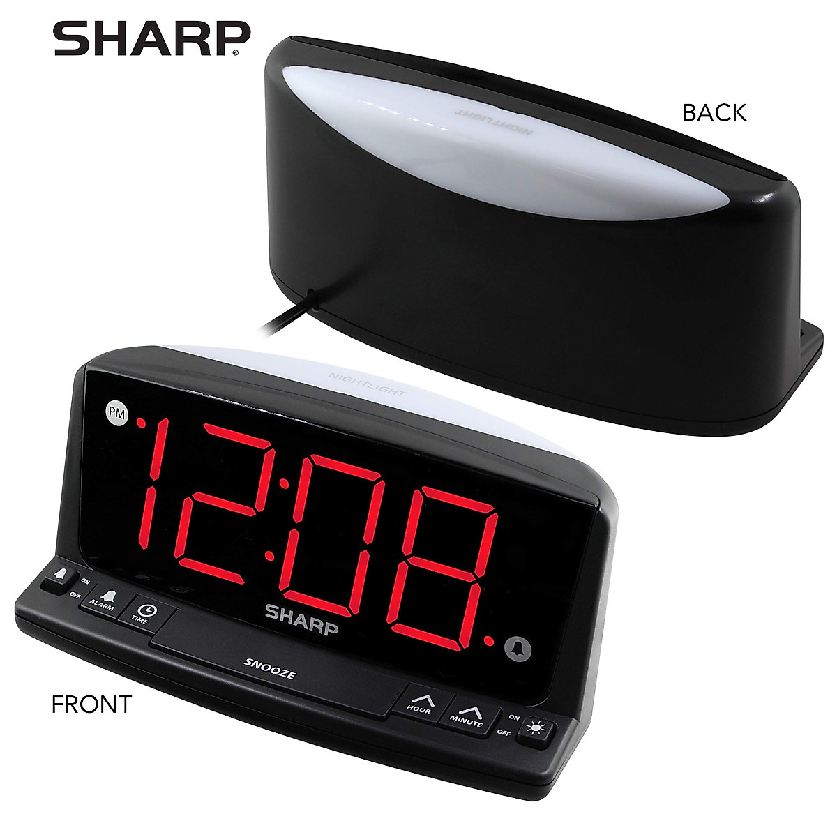 SHARP LED Digital Alarm Clock – Simple Operation - Easy to See Large Numbers, Built in Night Light, Loud Beep Alarm with Snooze, Bright Big Red Digit Display