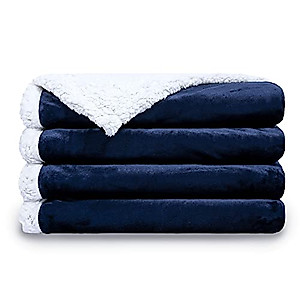 NANPIPER Sherpa King Size Blanket,Soft Fuzzy Fleece Blanket,Warm Plush Edge Blankets,Navy Blue 90"x108"