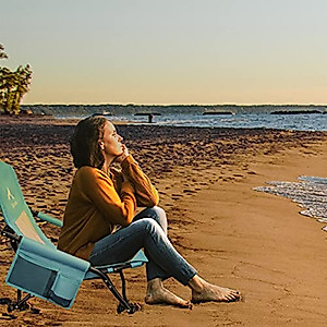 Oileus Low Beach Chair for Beach Tent & Shelter & Camping | Outdoor Ultralight Backpacking Folding Recliner Chairs with Cup Holder and Storage Bag, Carry Bag, Breeze Mesh Back, Compact Duty Blue 1 Pcs