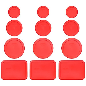 Pyrex (3) 7202-PC 1 Cup Red (3) 7200-PC 2 Cup Red (3) 7201-PC 4 Cup Red (3) 7210-PC 3 Cup Red Replacement Food Storage Lids Made in the USA