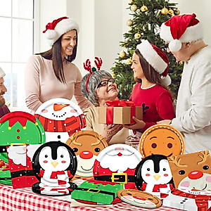 Santa Christmas Paper Plates Decorations, Gingerbread Party Theme Tableware Set Christmas Snowman Party Plates and Napkins Disposable for Winter Xmas Holiday Party Favors