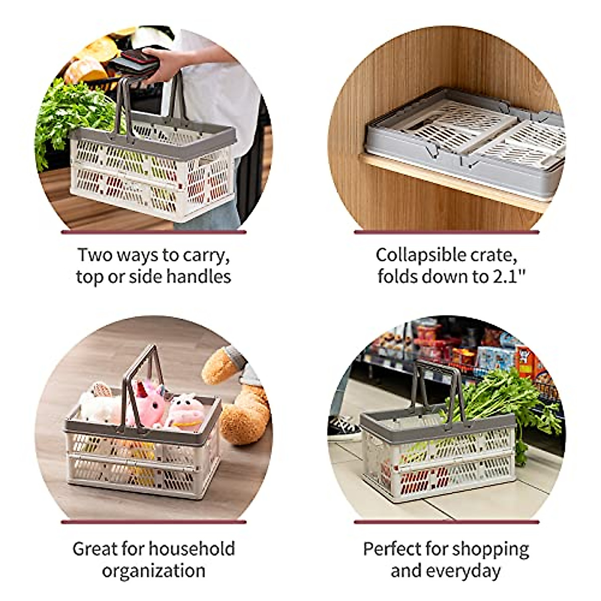 Mutual Trade Plastic Storage Basket Collapsible Crate - Portable Shopping Basket with Handle, Durable Storage Bin, Mutli-Purpose Storage Crate for Kitchen，Bathroom，Medicine (2)