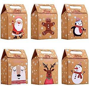 LOKIPA Christmas Kraft Paper Gift Bags, 24pcs Christmas Party Treat Goody Candy Boxes for Xmas Party Bag Fillers…