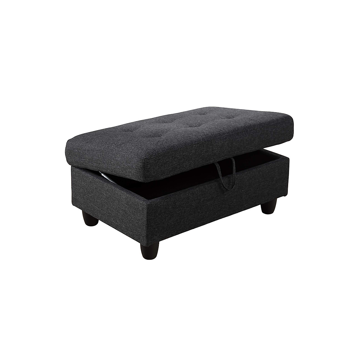 AYCP Fine Furniture Sectional Sofa Couch,L-Shaped Modern Style w/Storage Ottoman 3-Piece for Living Room|Linen Upholstery|(2) Toss Pillows(Left Hand Facing, Black)