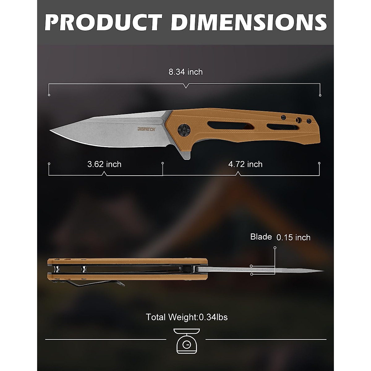 Dispatch Folding Pocket Knife with Clip, 3.58 Inch 8Cr13MoV Steel Clip Point Blade with G10 Handle, Tactical Pocket Knife for Men Outdoor Camping Hunting Hiking Survival Pocketknife